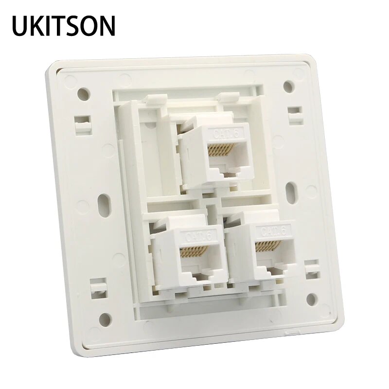 UKITSON Трипл CAT6 RJ45 белая настенная панель 86x86 мм