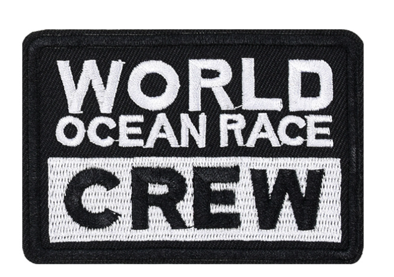 Термоклейкая нашивка для одежды и вещей "WORLD OCEAN RACE CREW" / Черный / Белый / 1 шт.