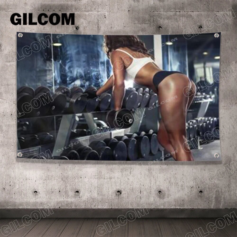 Спортивный флаг "Девушка в тренажерном зале" 60 х 90 см, 9