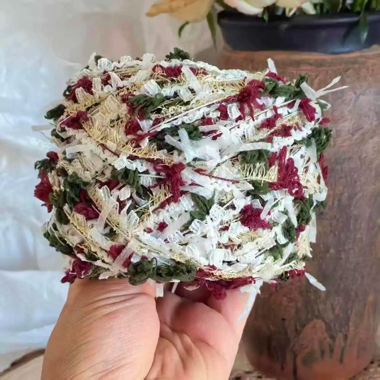 Смешанная пряжа полиэстер/акрил 50г для вязания Бордовый, 04-50g