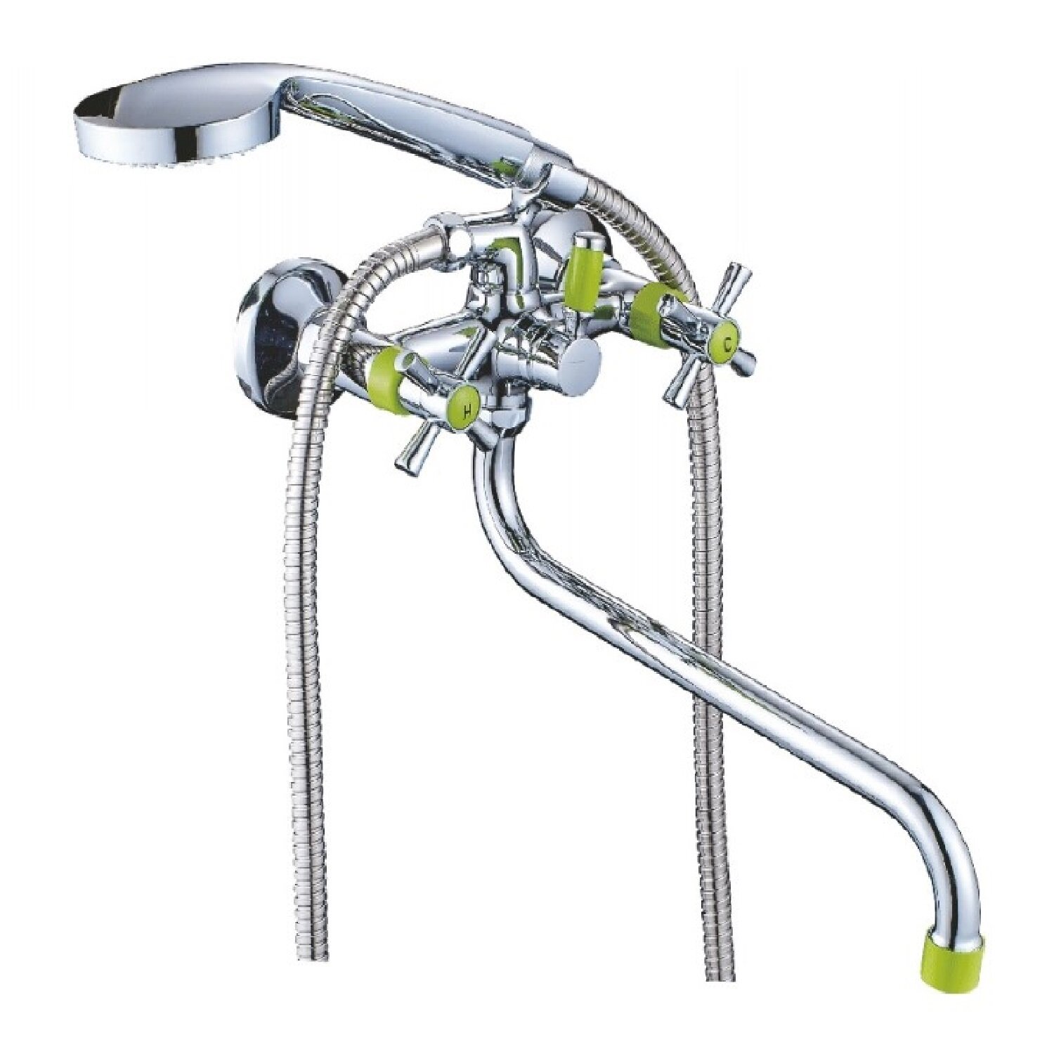 Смеситель для ванны Frud R22118-6, с лейкой, вентильный, зеленый