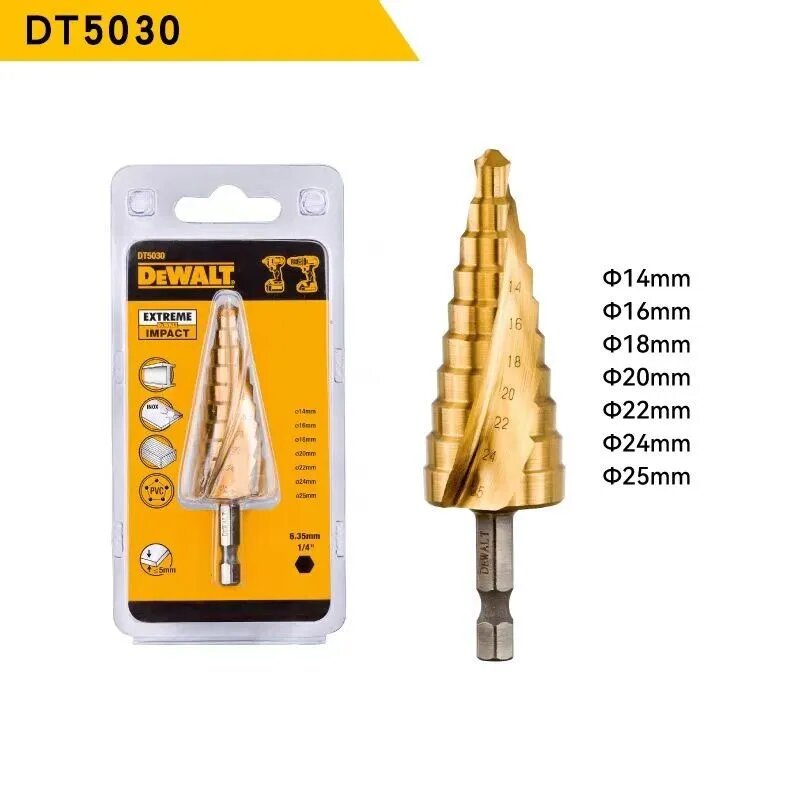 DEWALT ,14-25 мм Погода Винтовое ступенчатое сверло для дерева, тонкого металла, аксессуары для высокоскоростных сверл, золотой, DT5030