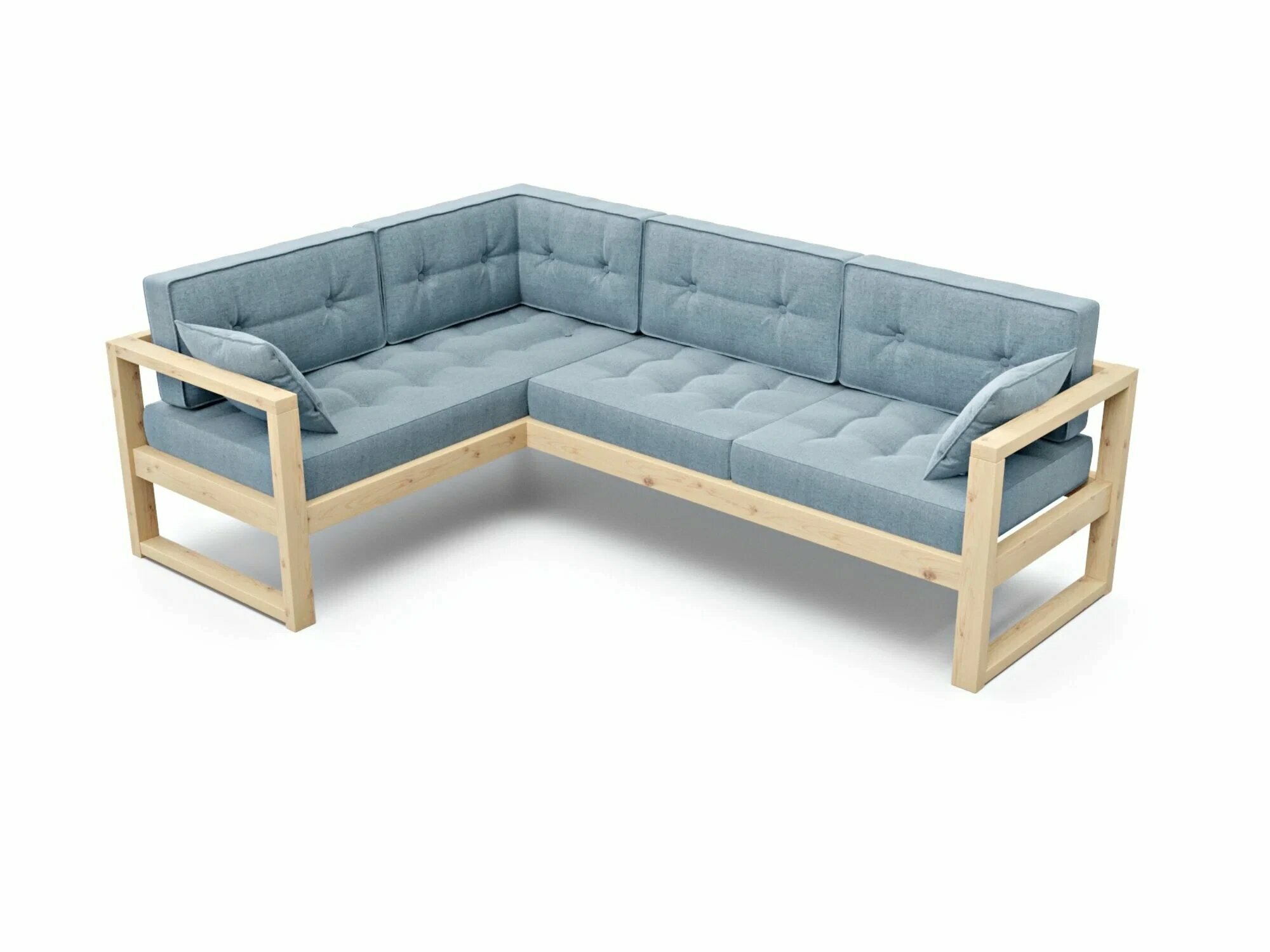Угловой садовый диван Arsko Астер-У-С левый, голубой-сосна, рогожка, массив дерева, для кафе и бара, в гостиную, скандинавский