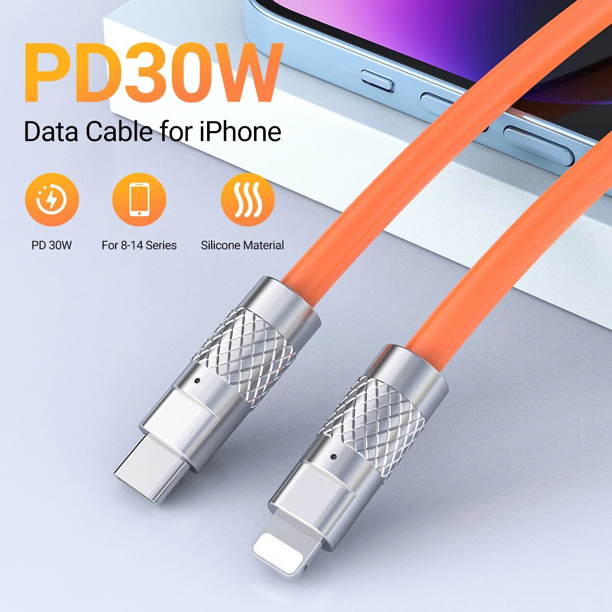 Кабель Для Быстрой Зарядки Gopala PD, 30 Вт, Силиконовый Кабель Lightning To Type-C Для iPhone 2m
