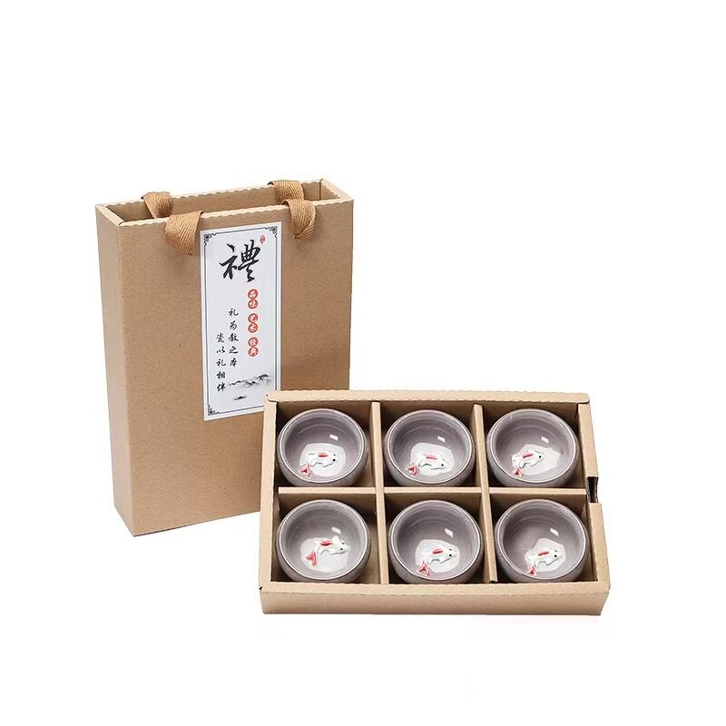 Чашки для чая, набор для чайной церемонии, 6 бело-серых чашек