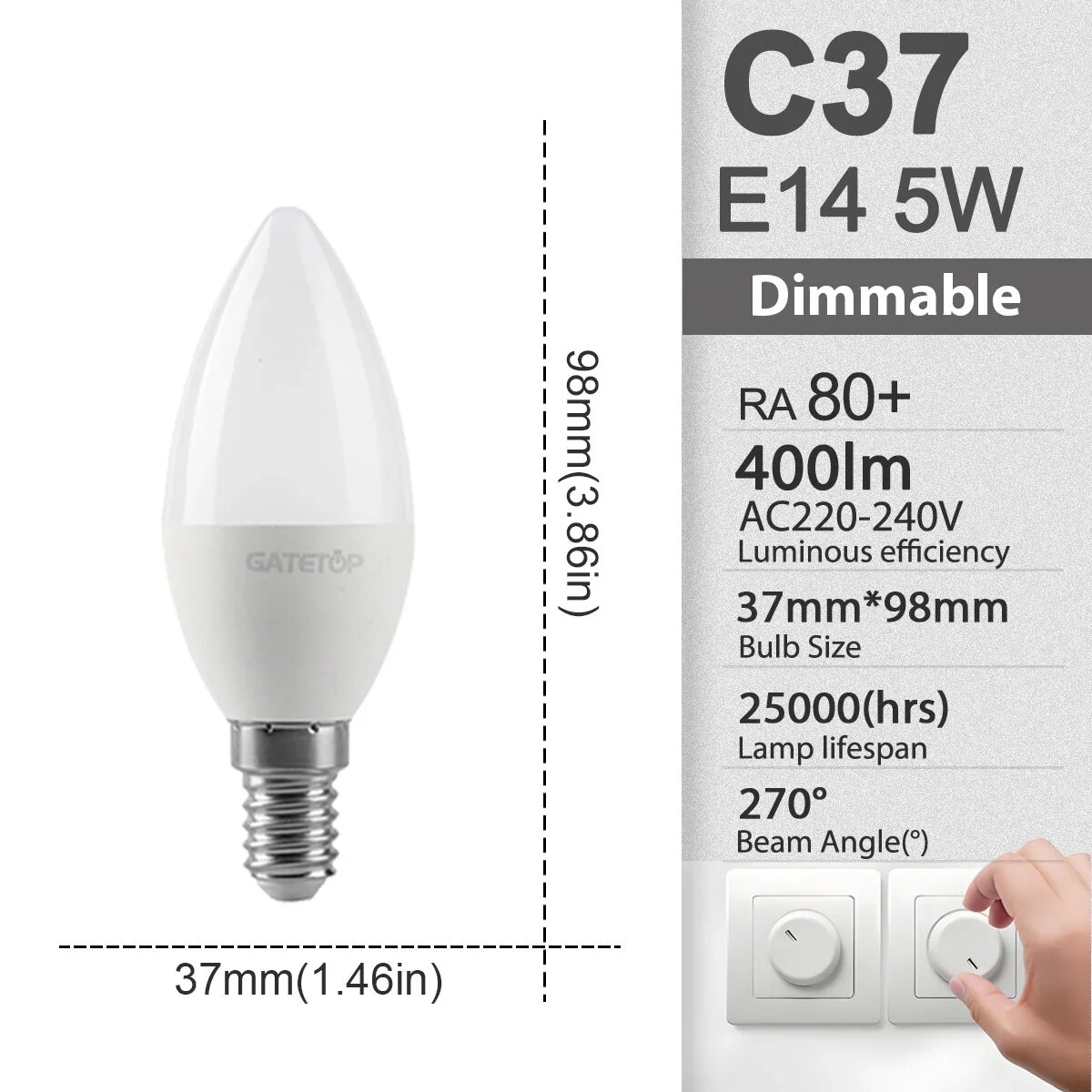 Светодиодная лампа C37 E14 5W 4000K Natural light