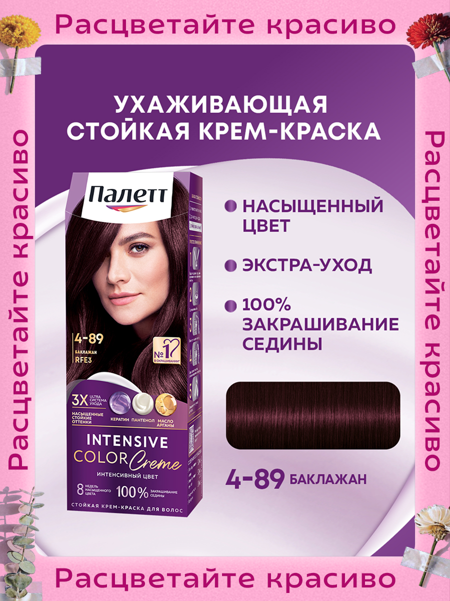 Палетт Стойкая крем-краска Интенсивный цвет 4-89 RFE3 Баклажан, 110 мл