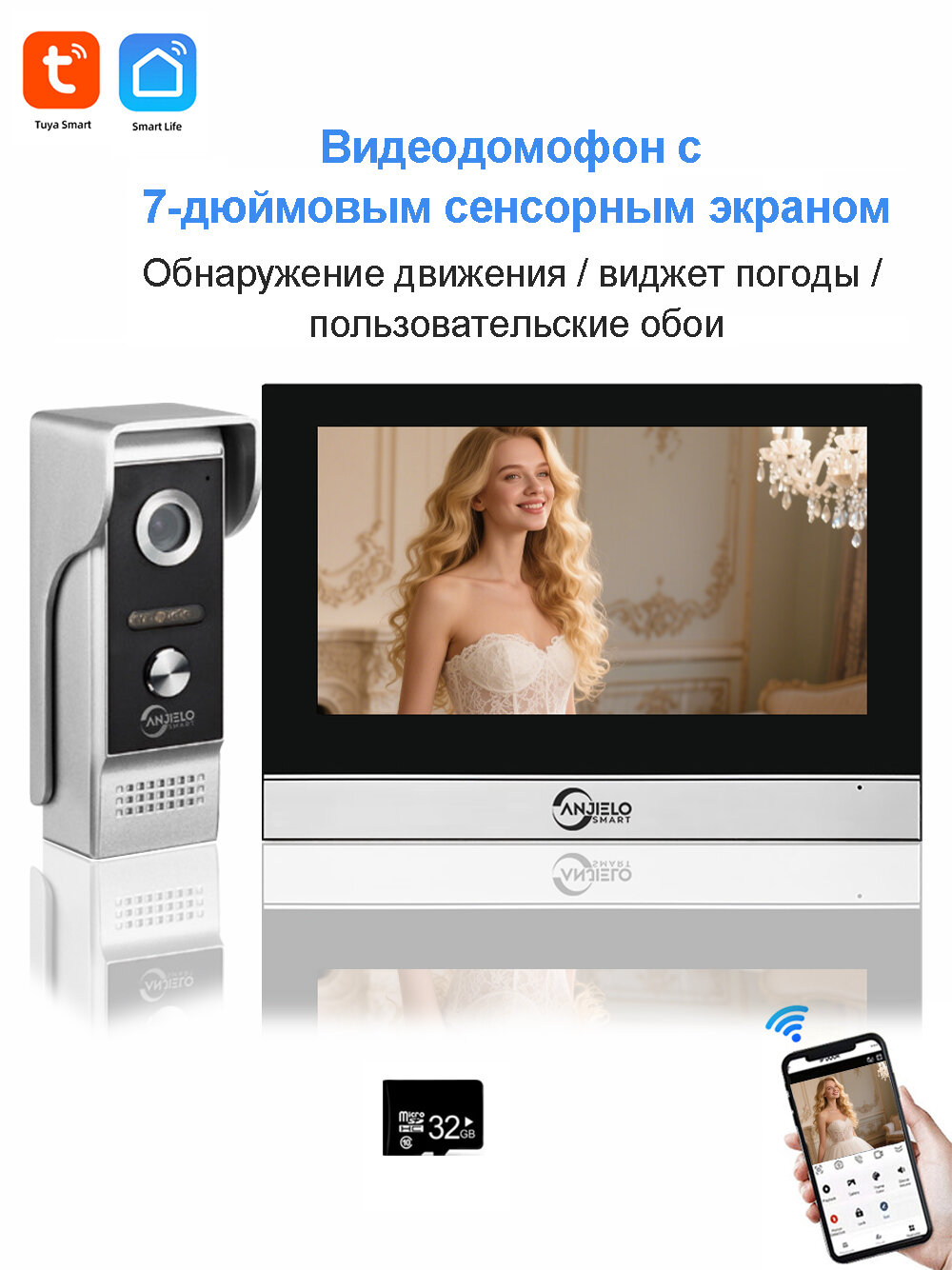 Умный WiFi видео-домофон с цветным дисплеем, погодой, цифровой фоторамкой и записью
