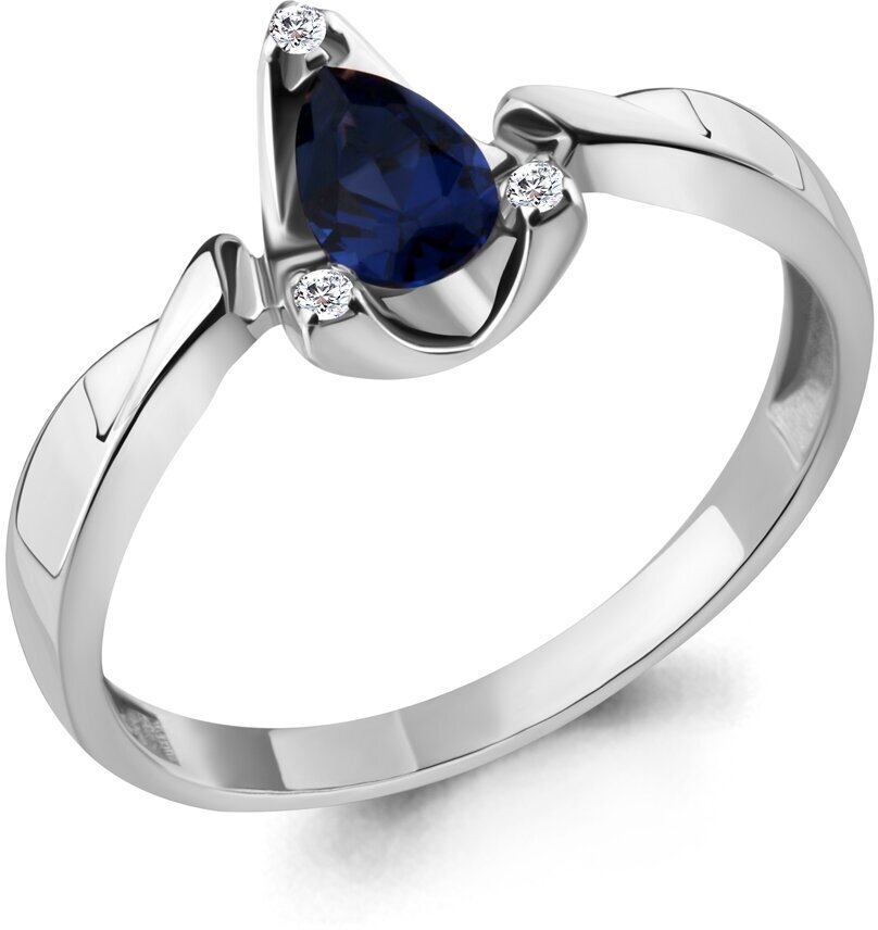 Кольцо, серебро, 925 проба, сапфир синтетический, фианит