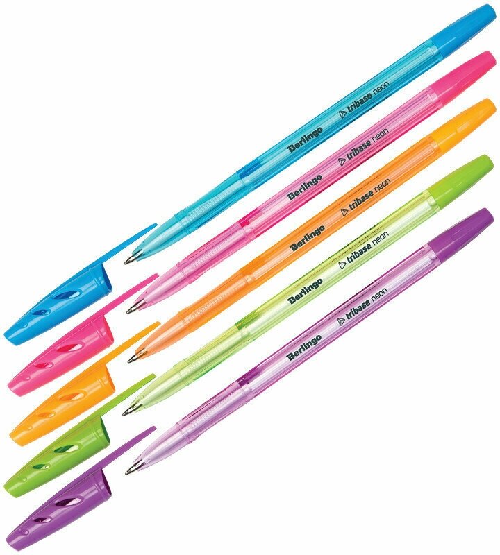 Ручка шариковая Berlingo "Tribase Neon" синяя, 0,7мм, корпус ассорти, 50 штук, 265896