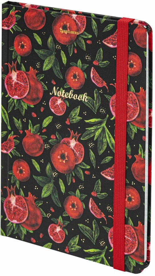 Блокнот с резинкой в клетку 96 л, А5 (145х203 мм), твердая обложка с фольгой, BRAUBERG, "Гранаты", 113730, 113730