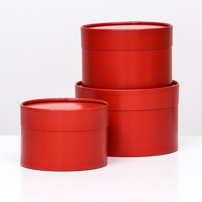 Набор подарочных коробок 3 в 1, завальцованные, круглые, красный, 16×10.14×9.13×8.5 см