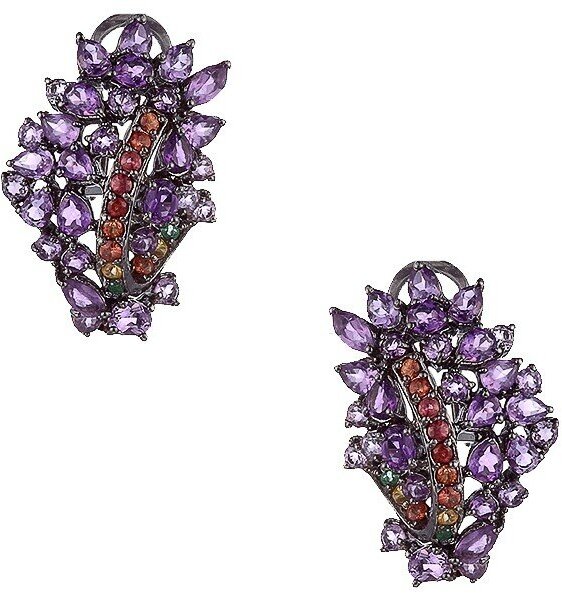 Серьги ELEMENT47, серебро, 925 проба, изумруд, сапфир, аметист