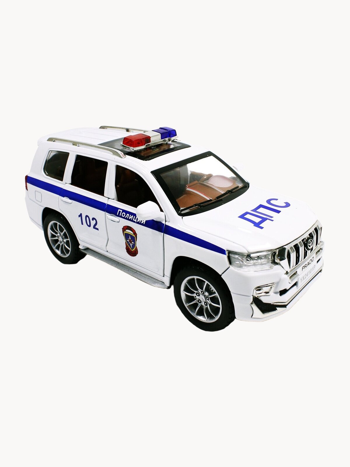 Машинка металлическая Тойота Ленд Крузер Прадо ДПС 1:24 21см Полиция, Toyota Land Cruiser Prado, инерционная, открываются двери, капот и багажник, свет, звук