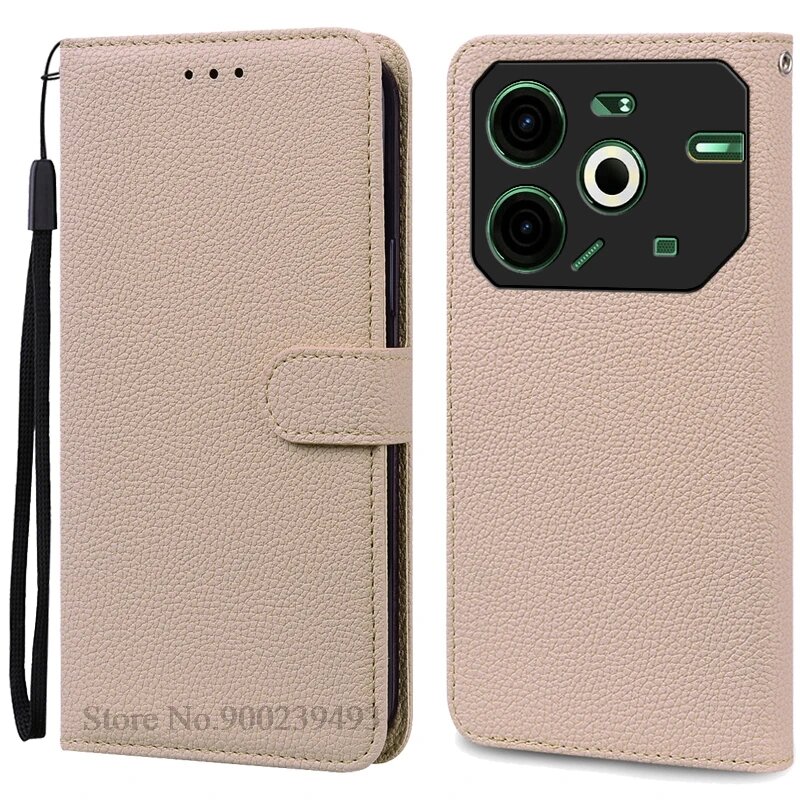 Бежевый кожаный чехол-книжка для Tecno Pova 6 Neo