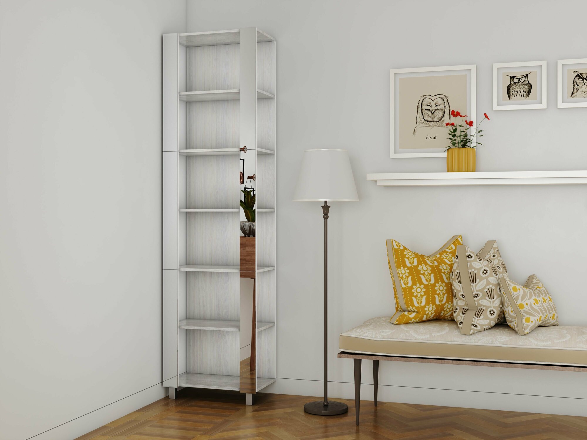 Стеллаж модульный Универсальный Зеркало 35х51х230, Мебельная компания Е1, Ясень Анкор Светлый