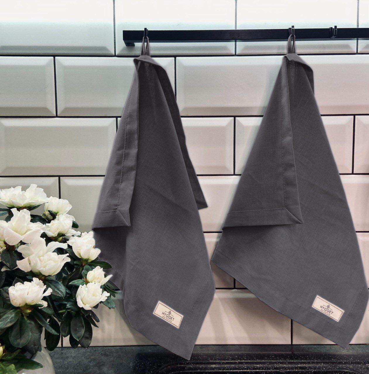 Льняное кухонное полотенце 40х60 см, графитовое, 3 шт в комплекте