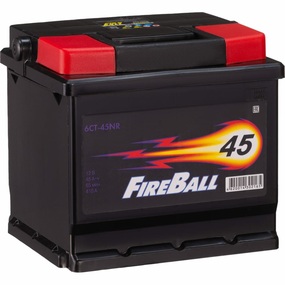 Аккумулятор FIRE BALL 6ст 45 NR кальциевый тип с обратной полярностью для легковых и грузовых автомобилей 12‑вольтный