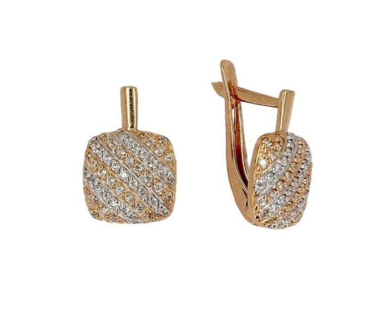 Серьги, красное золото, 585 проба, фианит