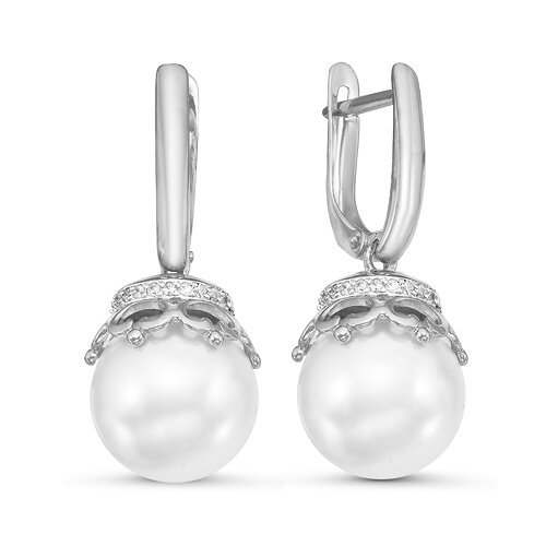 Серьги, серебро, 925 проба, фианит, жемчуг Swarovski синтетический