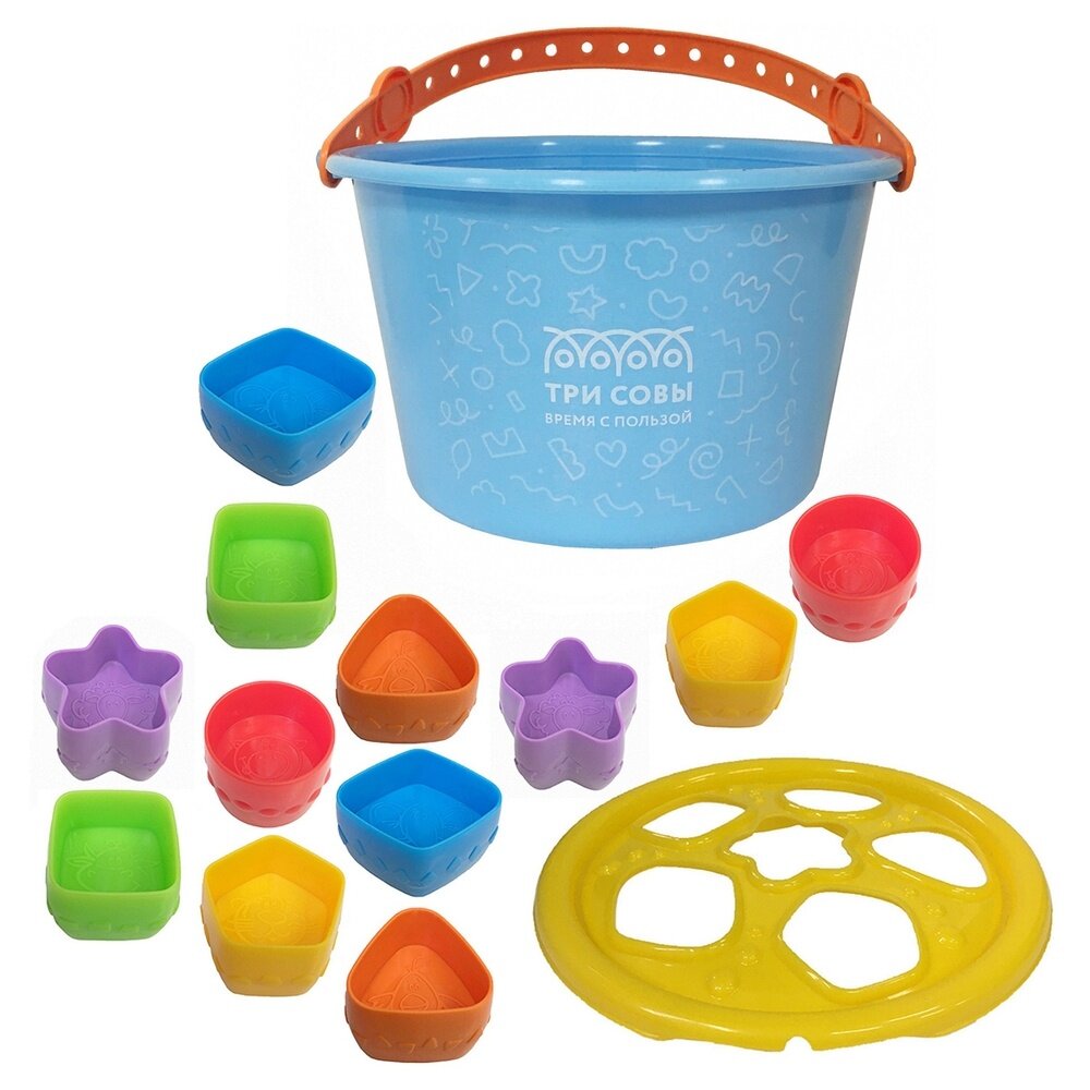 Набор для песка ТРИ совы сортер-ведро "Забавные мордашки", 14 предметов (ИНС 004)