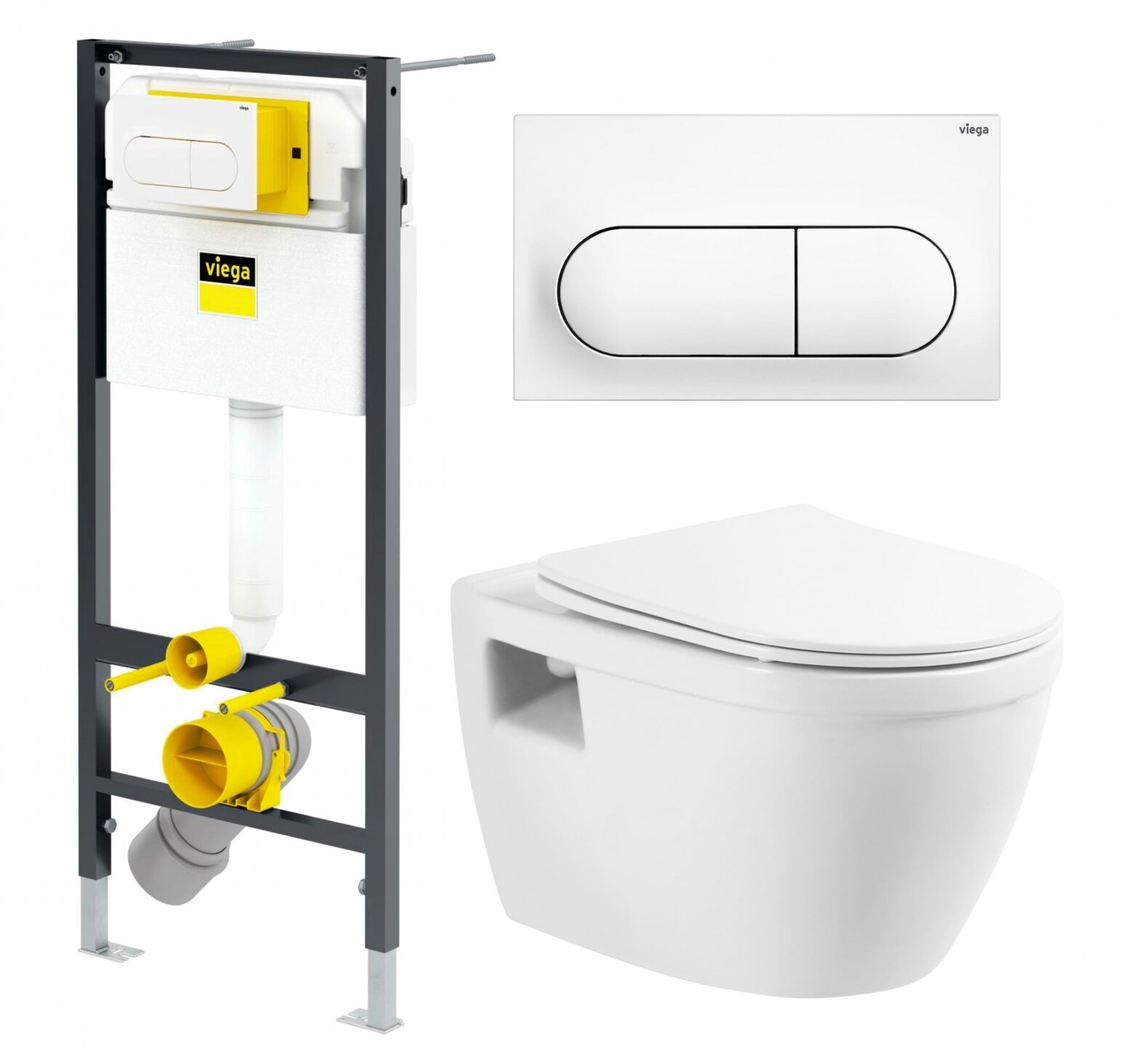 Комплект 3 в 1 инсталляция Viega Prevista 8524.11 + Унитаз подвесной BelBagno Loto BB070CHR/SC + кнопка белая
