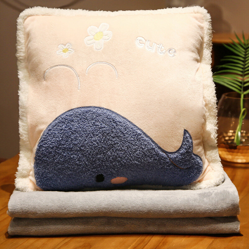 Двухсторонняя подушка и одеяло для офисного сна, двухв-одном автомобильная подушка с кондиционером, милая подушка в виде кита для дивана