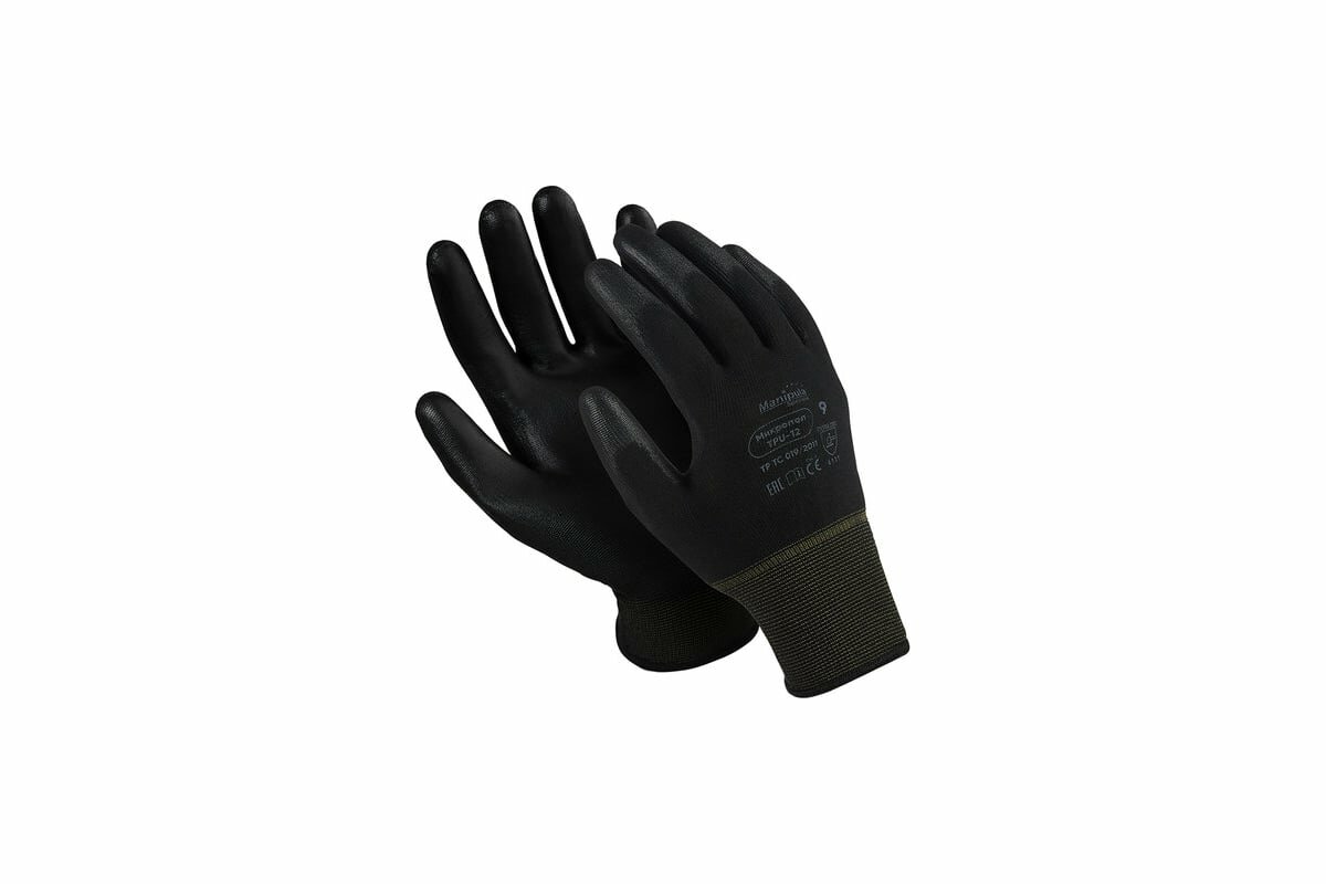 MANIPULA Микропол перчатки с полиуретановым покрытием, размер 8, черные, TPU-12 605812
