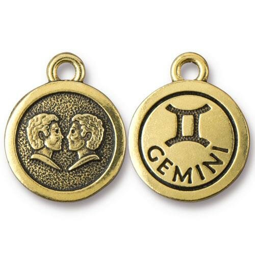 Подвеска, 19х15.5мм, TierraCast, знак зодиака Близнецы (Gemini), базовый материал - оловянный сплав, позолоченный с чернением, 1 шт.