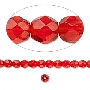 Бусины стеклянные, 4мм, Preciosa, граненые, красные, 100 шт, низка