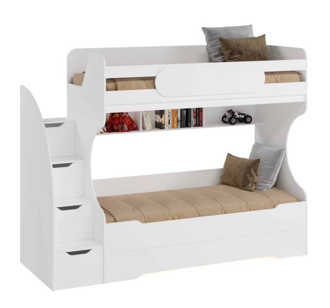 Двухъярусная кровать БИГ (левая) Цвет: белый 90х200