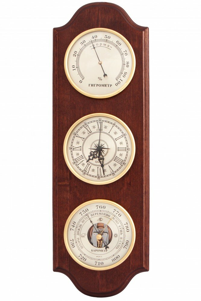 Метеостанция "Домашняя" 3 в 1 (барометр, гигрометр, часы - механизмы d.108mm) смич БМ-49