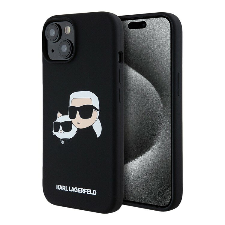 Karl Lagerfeld силиконовый чехол для iPhone 15, NFT Karl & Choupette Head черный (MagSafe)