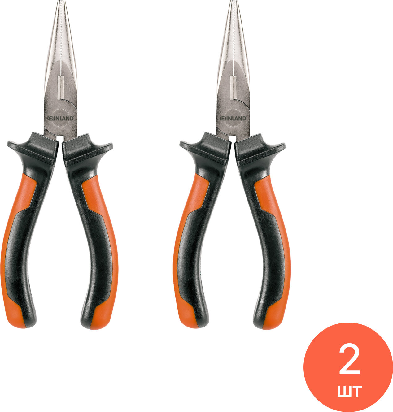 Длинногубцы Finland / Финланд с режущей кромкой, из высокоуглеродистой стали с никелевым покрытием, твердость 58-63 HRC, черно-оранжевые, 200мм / ручной инструмент (комплект из 2 шт)