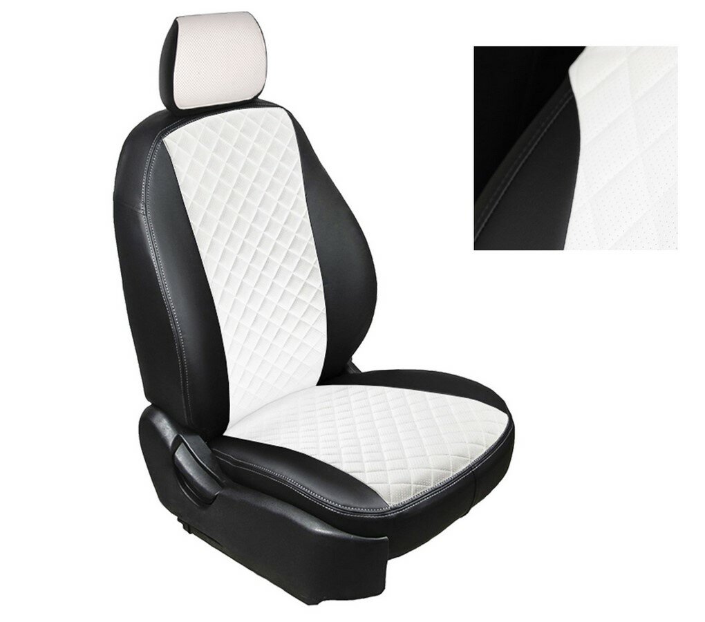 Чехлы из экокожи Ромб Seintex для Hyundai Creta 2016-2020 (белые, 91203)