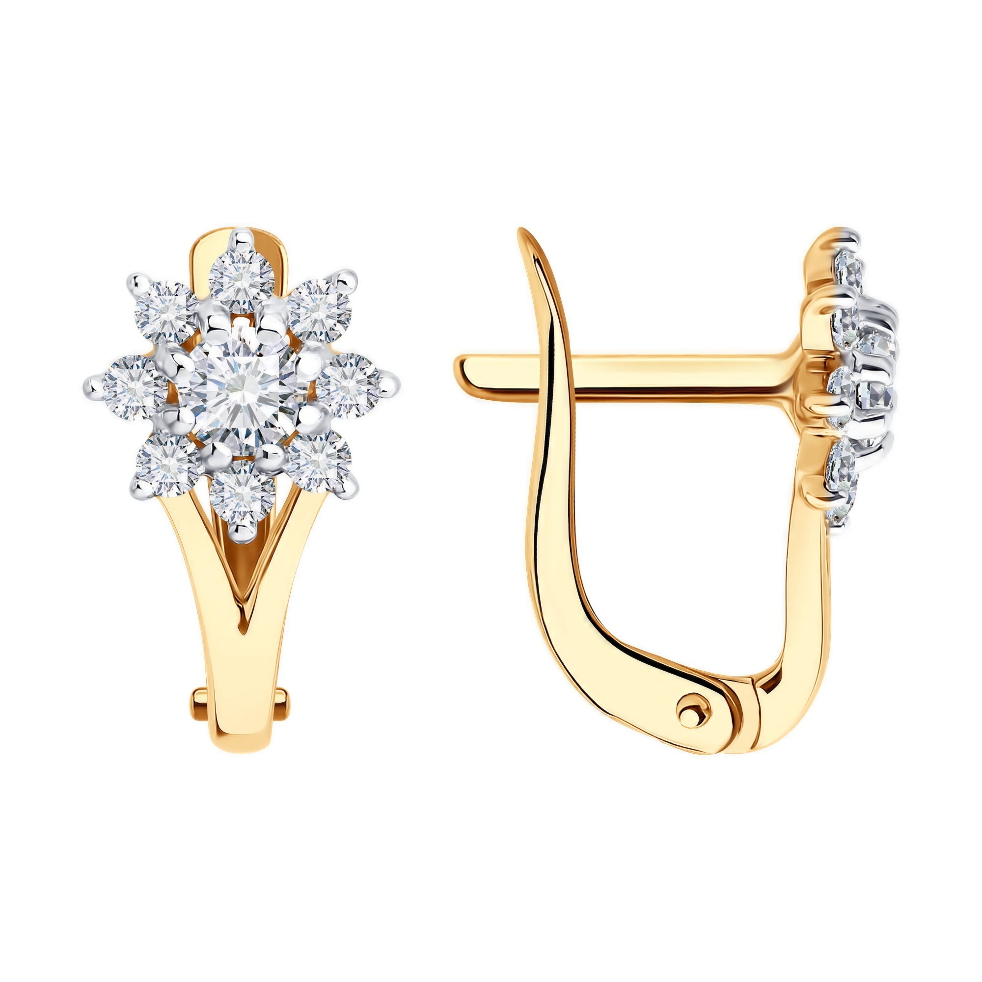 Серьги, красное золото, 585 проба, фианит