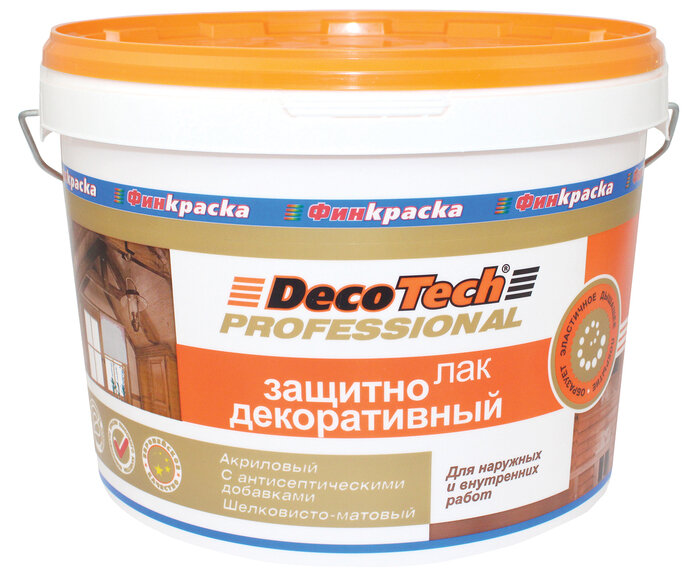 Лак Защитно-Декоративный Финкраска DecoTech 3л Акриловый, Универсальный, Шелковисто-Матовый для Внутренних и Наружных Работ / Декотек Профессионал.