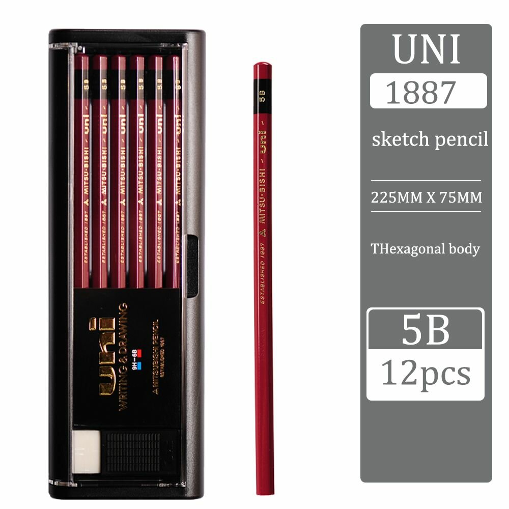 Карандаш Uni Mitsubishi 1887, для проверки твердости, деревянный, 12шт