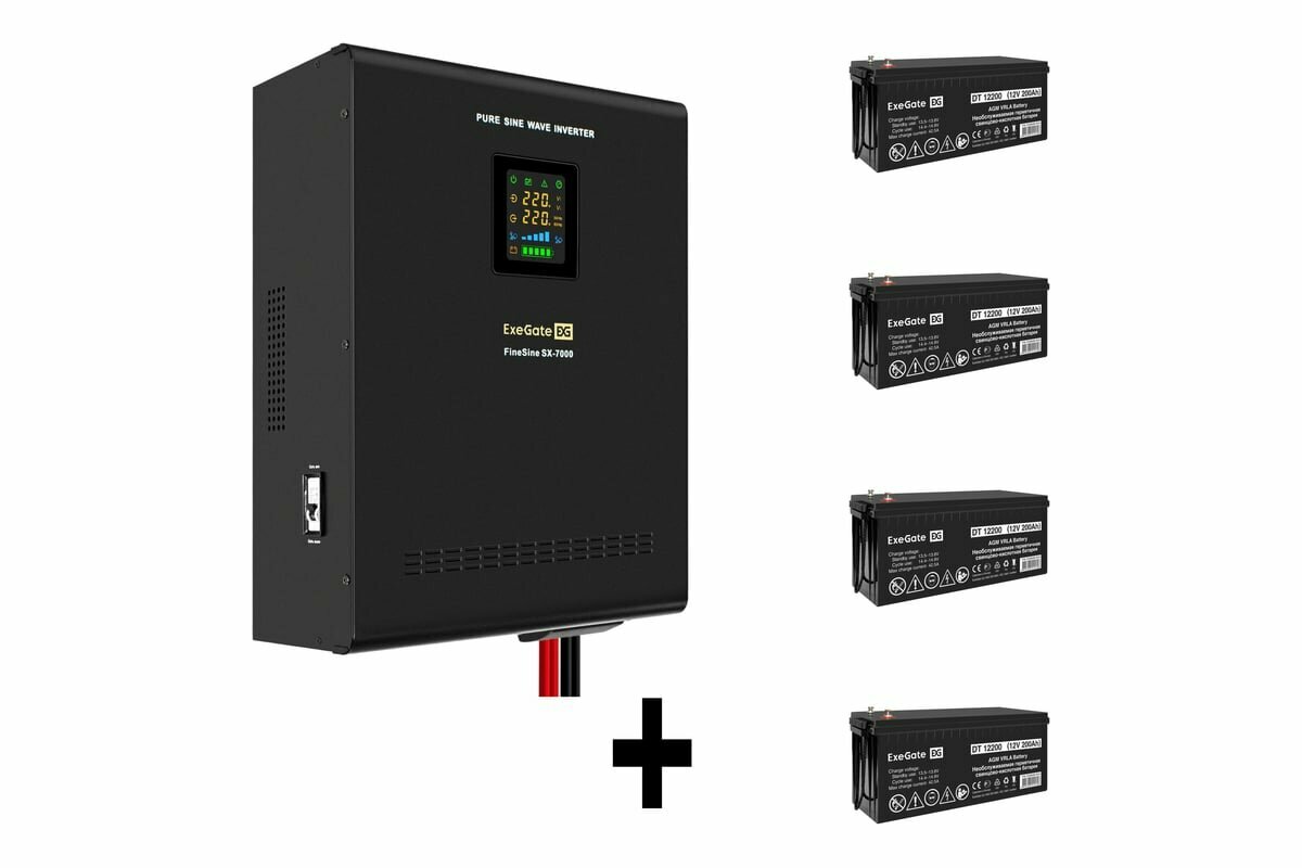 Комплект ИБП EX296005RUS + батарея 200Aч EX282991RUS 4шт ExeGate FineSine SX-7000. LCD. AVR.2SH. T