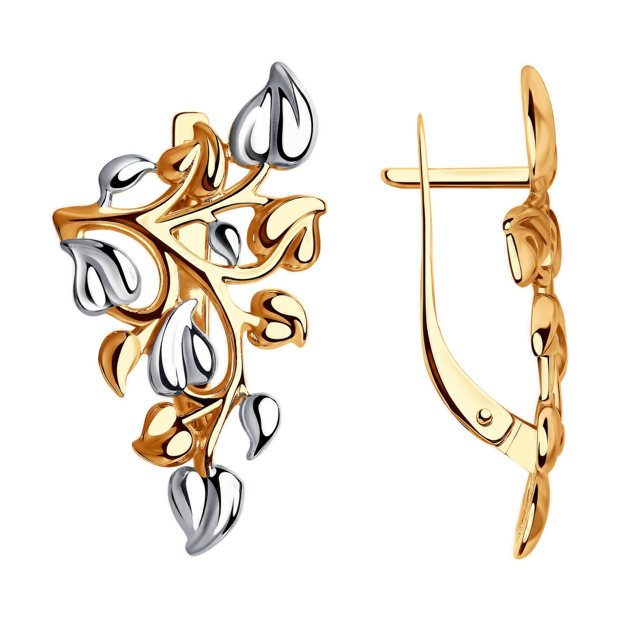 Серьги, серебро, 925 проба, золочение