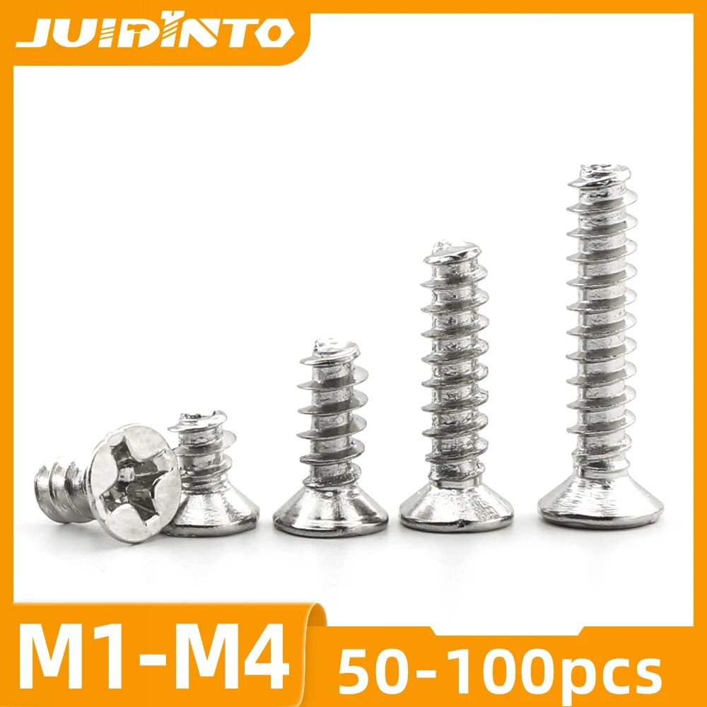 JUIDINTO Саморезы с потайной головкой M1-M4 из углеродистой стали M1.6 100pcs, 5mm