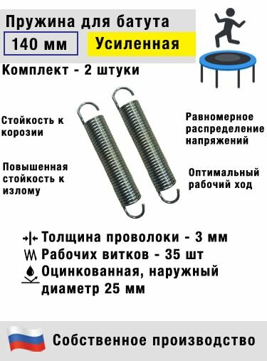Пружина для батута 140 мм (2 штуки) подходит для батута 244-305 см (8ft-10ft)