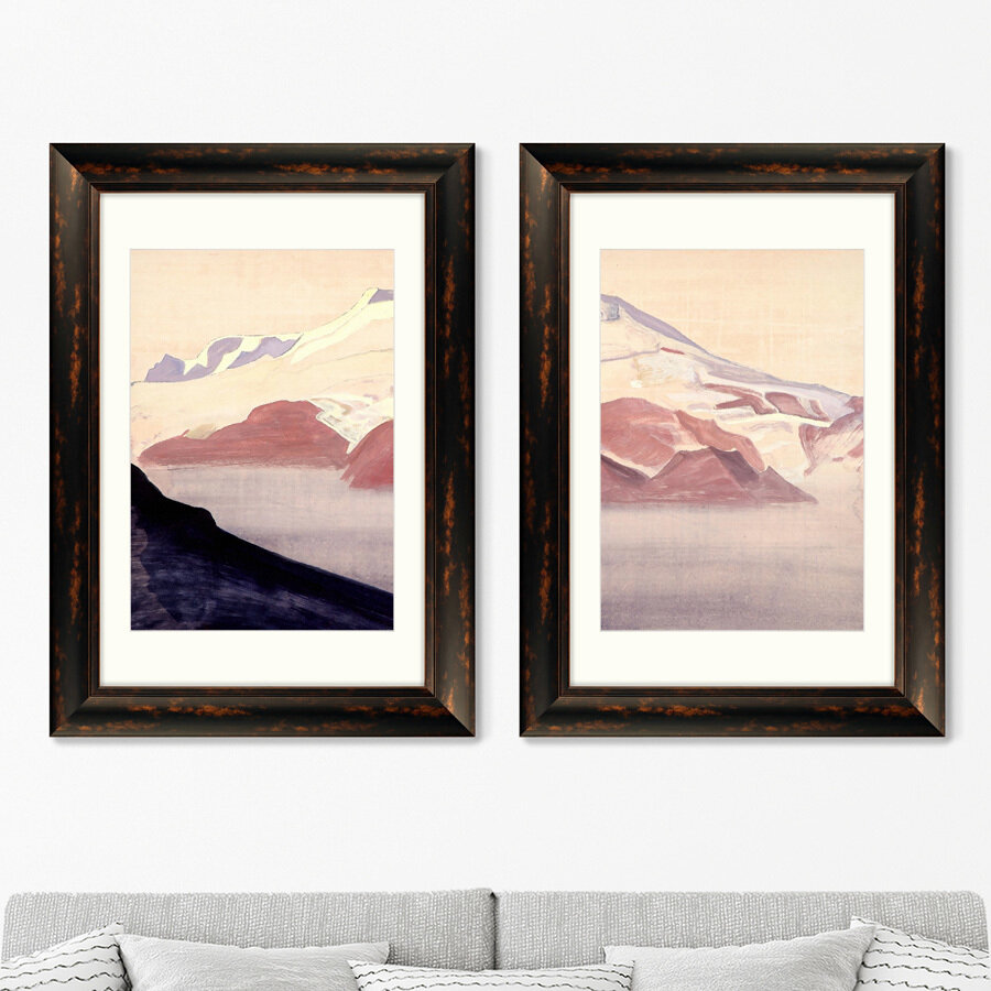 Картины на стену для интерьера. Набор из 2 шт. Эльбрус, Кавказ. 1933 г. Размер (каждой) картины: 50,5х70,5см. Печать на дизайнерской бумаге.