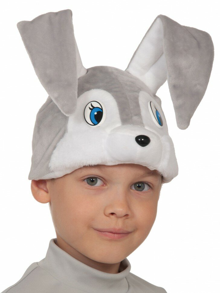 Шапочка карнавалофф "Зайчик", серая, плюш, для мальчиков и девочек, от 3 до 6 лет