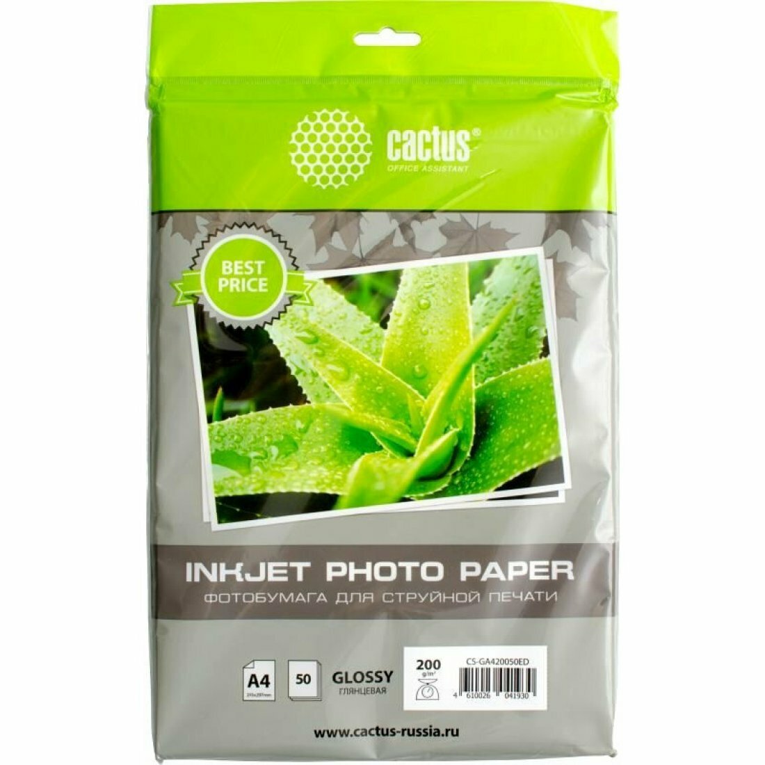 Фотобумага Cactus CS-GA420050ED A4/200г/м2/50л./белый глянцевое для струйной печати