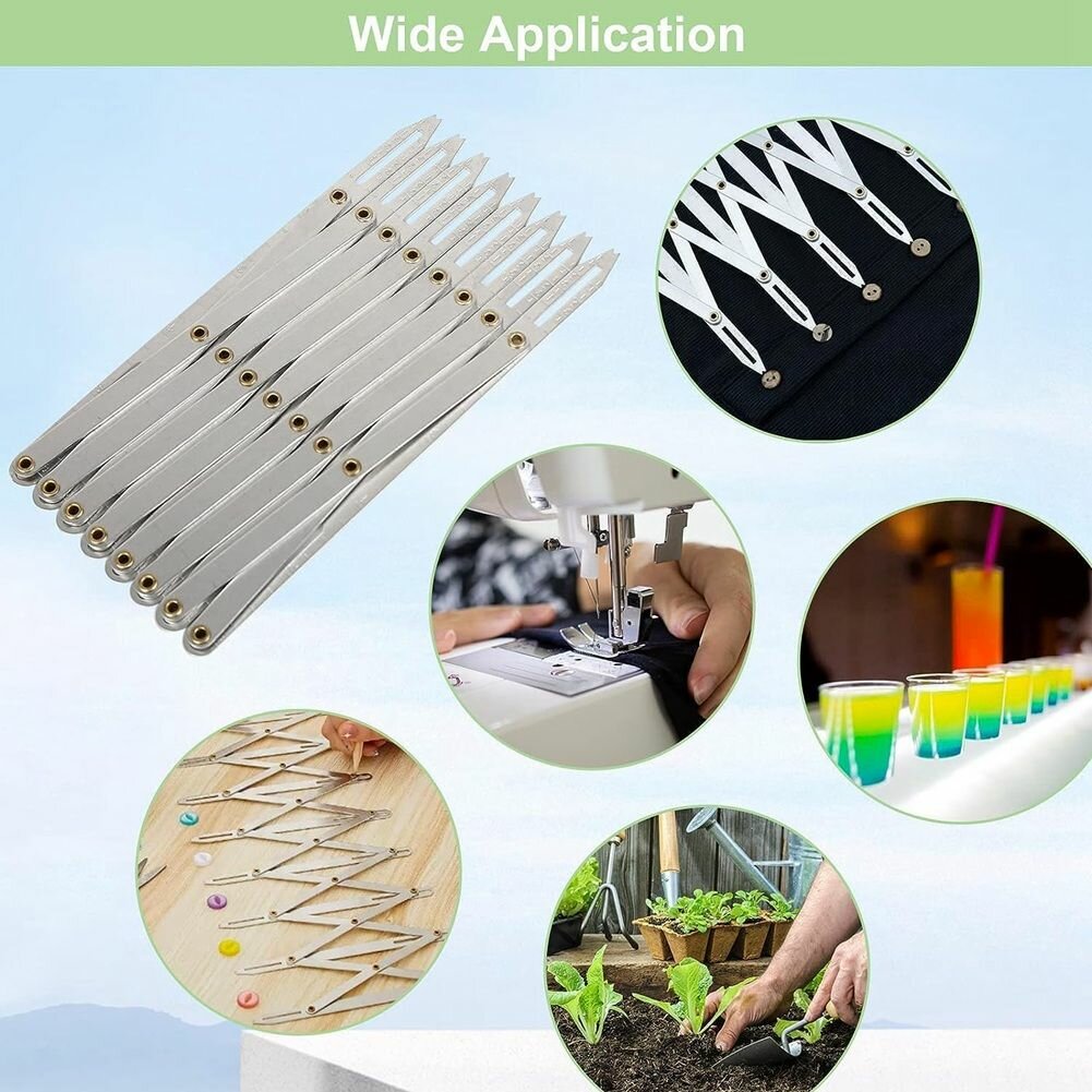 Регулируемая расширяющаяся швейная линейка металлическая, складная многофункциональная линейка для точных измерений в шитье, рукоделии и садоводстве, универсальный инструмент для разметки пуговиц, складок, рядов семян