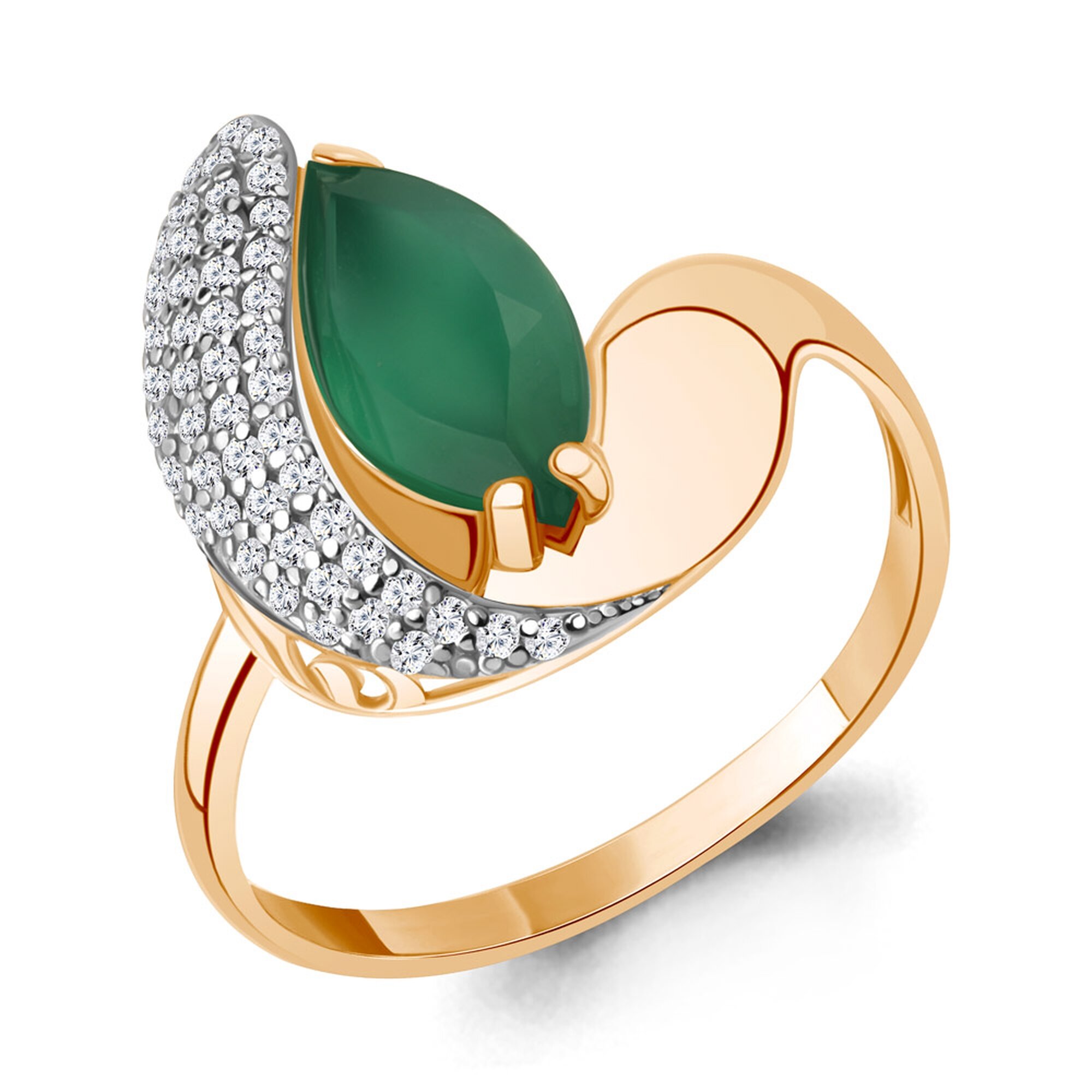 Кольцо Diamant online, серебро, 925 проба, золочение, фианит, агат