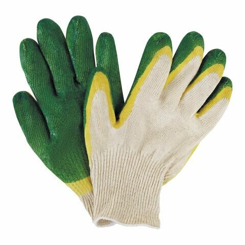 4 шт, Перчатки хлопчатобумажные износостойкие, двойной латексный облив, 13 класс, комплект 5 ПАР, LAIMA люкс, 605349