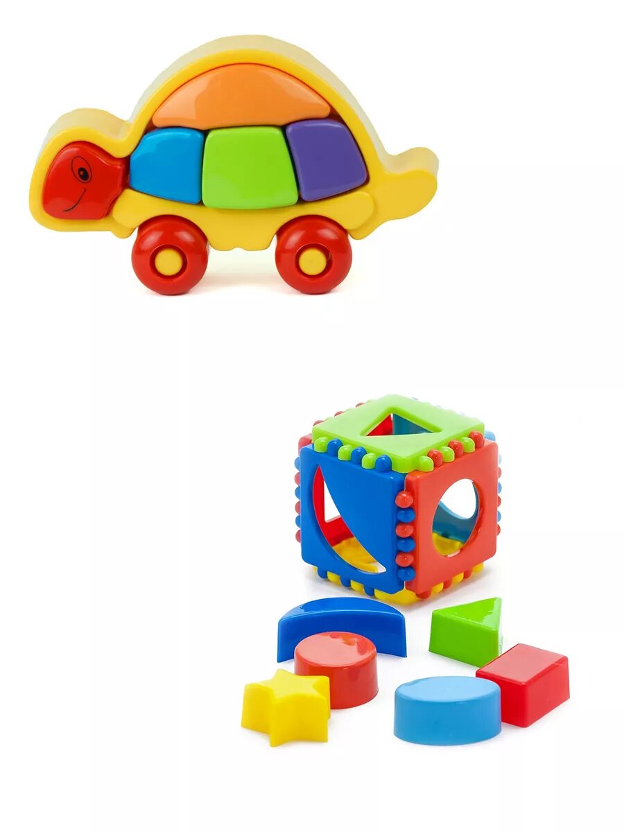 Сортер для малышей логическая Черепашка + Кубик малый