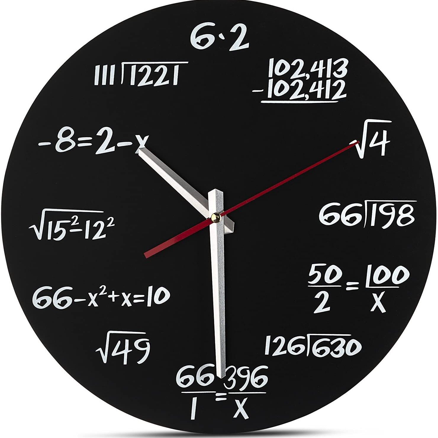 Математические настенные часы | Креативный дизайн с математическими формулами и уравнениями | Бесшумные нетикающие часы | 12 дюймов | Идеально для класса, офиса и дома